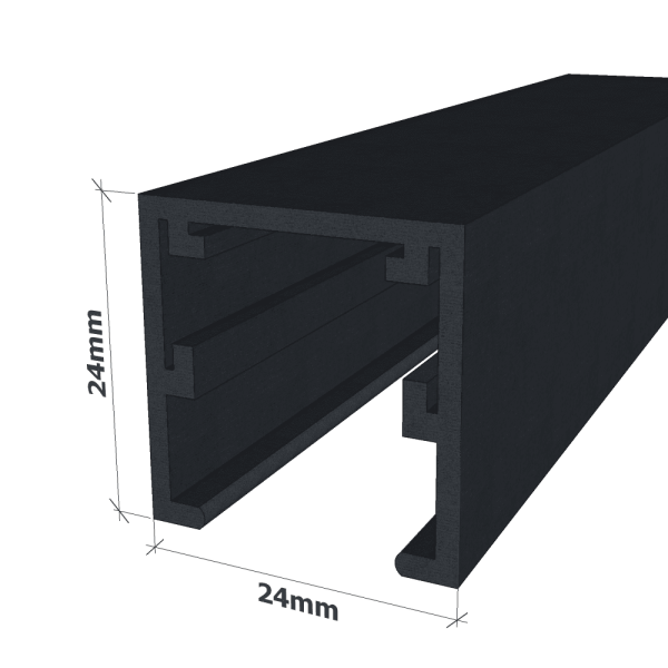 24mm U Channel - 3m - Black Glass Partition Channel